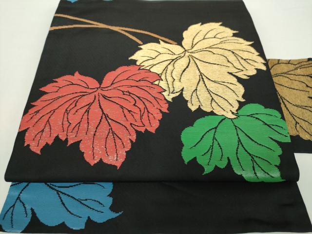 平和屋着物●龍村美術織物　たつむら　九寸名古屋帯　つた錦　黒地　金糸　正絹　逸品　DAAZ0854ps