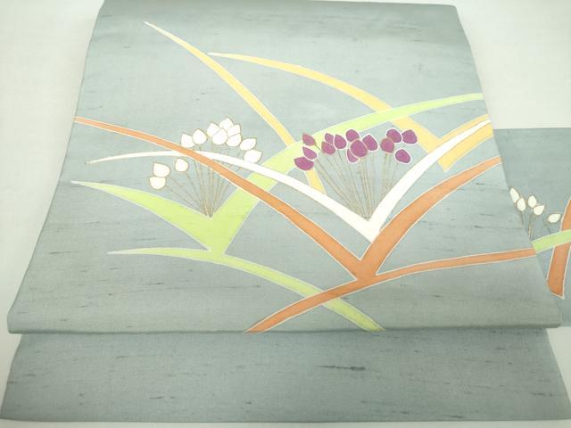 平和屋着物●石川県指定無形文化財　牛首紬　白山工房　手織り　九寸名古屋帯　草花文　金彩　正絹　逸品　DAAZ0859ps