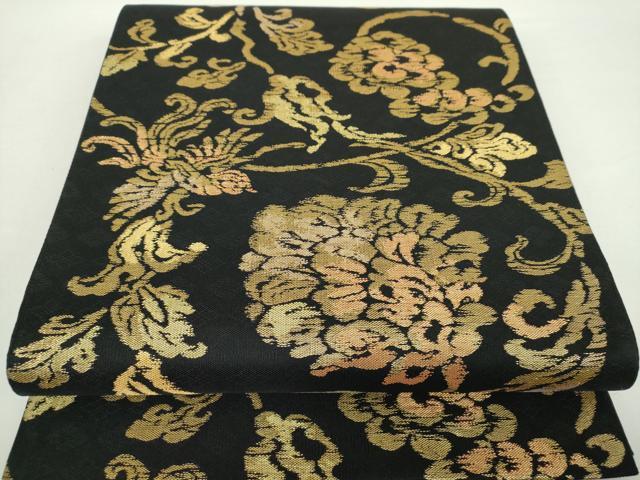 平和屋着物●両面　六通柄袋帯　葡萄鳳凰文　黒地　金糸　工芸染織小いけ謹製　正絹　逸品　DAAZ0863ps