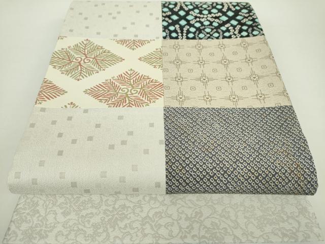 平和屋着物●両面　太鼓柄袋帯　切嵌　絞り　市松松菱　正絹　逸品　DAAZ0864ps