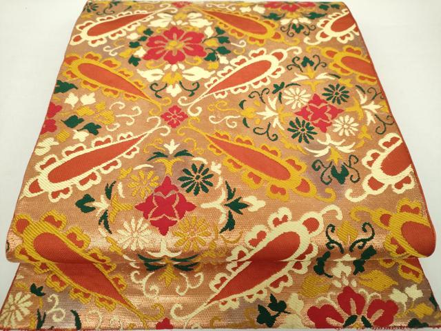 平和屋着物●六通柄　本袋帯　唐織　七宝花菱　金糸　正絹　逸品　DAAZ0867ps