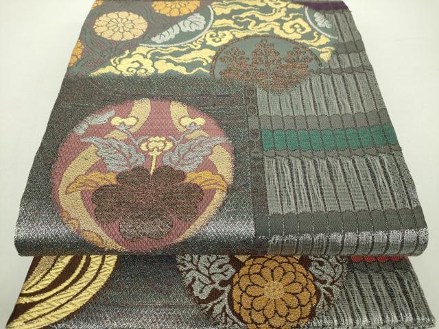 平和屋着物▽六通柄袋帯　スリーシーズン帯　春　夏　秋　櫛織り　吉祥花丸文　金銀糸　正絹　逸品　DAAZ0874ps