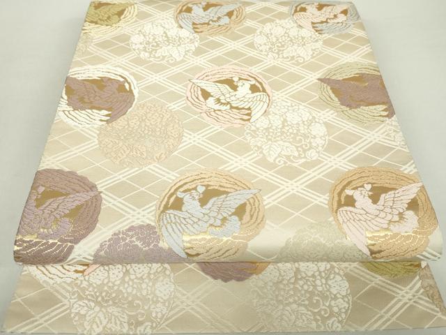 平和屋着物●六通柄袋帯　唐織　菱吉祥丸紋　金糸　正絹　逸品　DAAZ0890ps