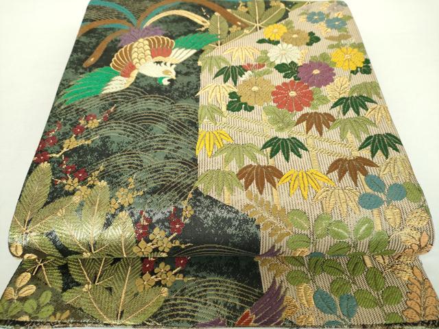 平和屋着物●両面　六通柄袋帯　唐織　鳳凰吉祥花文　金糸　引箔　正絹　逸品　DAAZ0891ps