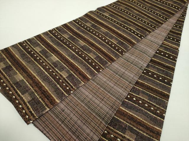 平和屋着物▽両面　全通柄袋帯　スリーシーズン帯　春　夏　秋　横段文　金銀糸　正絹　逸品　未使用　DAAZ0895ps