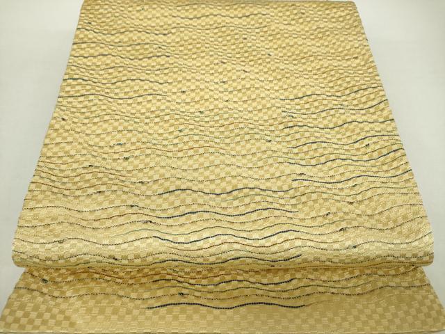 平和屋着物●両面　六通柄袋帯　草木染　スレット　紙布　ムラ染　波霞　正絹　逸品　DAAZ0909ps