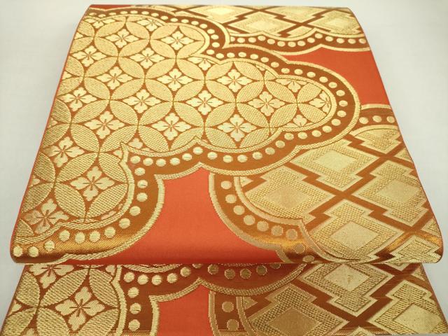 平和屋着物●西陣　川島織物　六通柄　本袋帯　雲取り松皮菱花文　金糸　正絹　逸品　DAAZ0910ps