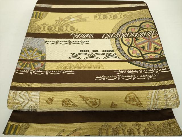 平和屋着物●六通柄袋帯　作家物　唐織　生々錦　高明姿競文　金糸　正絹　逸品　DAAZ0915ps