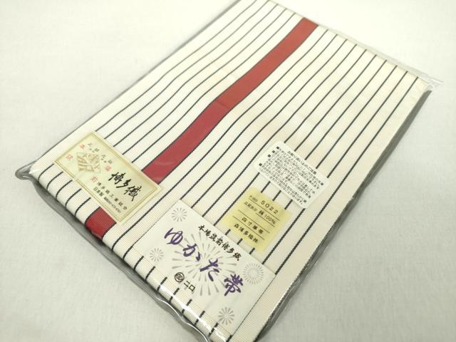 平和屋着物●本場筑前博多織　半幅帯　間道　博多金ラベル　森博多織謹製　証紙付き　正絹　逸品　未使用　DAAZ0921ps