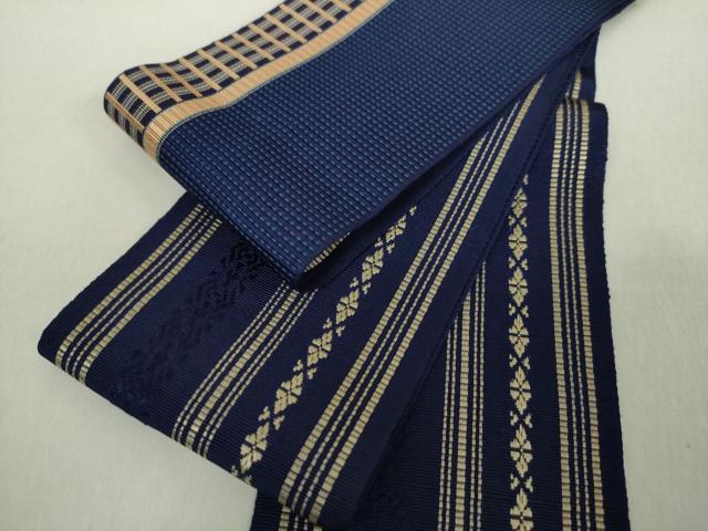 平和屋着物●男性　本場筑前博多織　両面　角帯　献上　正絹　逸品　DAAZ0929ps