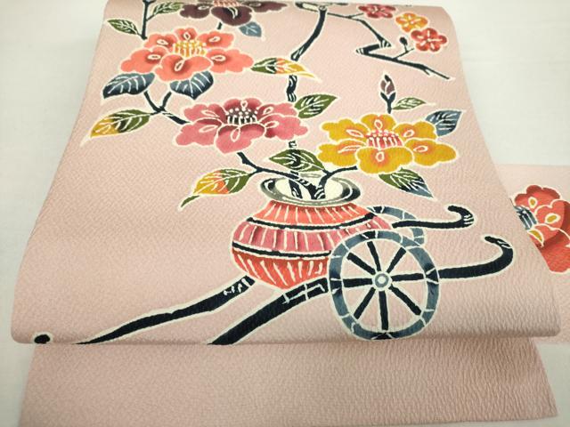 平和屋着物●九寸名古屋帯　型染　花車文　正絹　逸品　DAAZ0951ps