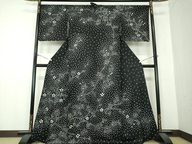 平和屋着物●訪問着　総絞り　枝花文　黒地　さが美扱い　正絹　逸品　DAAZ0988ps