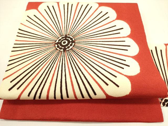 平和屋着物●九寸名古屋帯　型染　舞花　鬼しぼ縮緬　正絹　逸品　DAAZ2204op