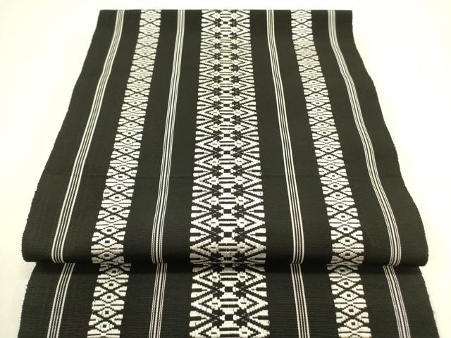 平和屋着物●本場筑前博多織　八寸名古屋帯　献上　黒地　正絹　逸品　DAAZ2224op