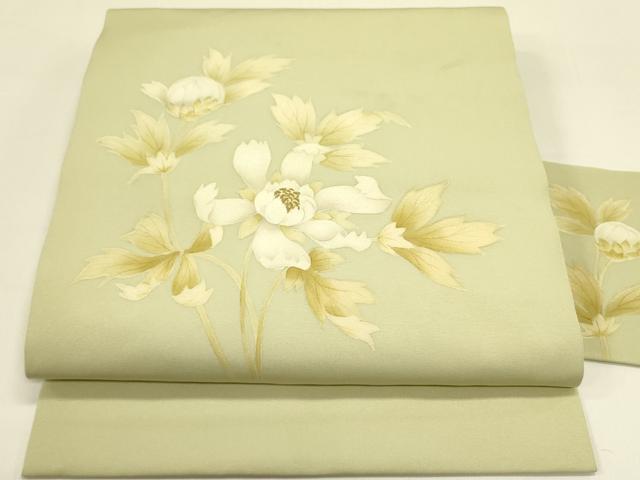 平和屋着物●塩瀬　九寸名古屋帯　草花　正絹　逸品　DAAZ2229op