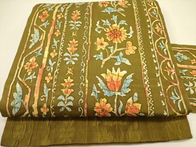 平和屋着物●つけ帯　ふくれ織　花間道　ろうけつ染め　正絹　逸品　DAAZ2237op