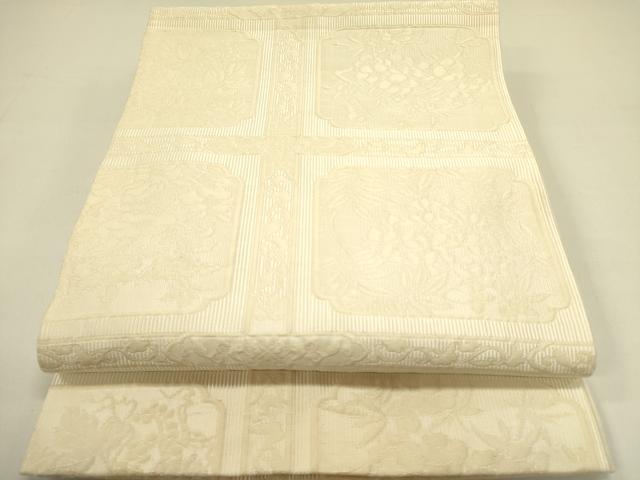 平和屋着物●全通柄袋帯　ふくれ織　草花文　正絹　逸品　DAAZ2244op