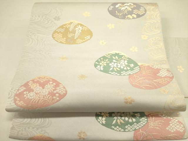 平和屋着物●九寸名古屋帯　貝合わせ花文　金糸　正絹　逸品　DAAZ2249op