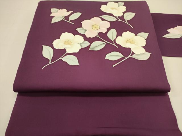 平和屋着物●塩瀬　九寸名古屋帯　手描き　草花　正絹　逸品　DAAZ2254op