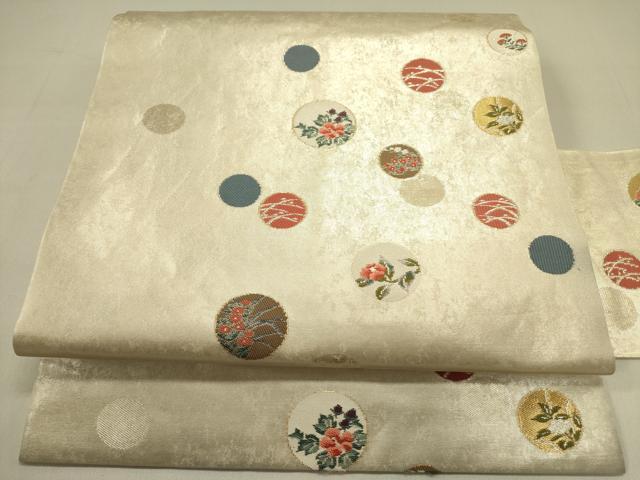 平和屋着物●九寸名古屋帯　草花丸文　金銀糸　正絹　逸品　DAAZ2255op