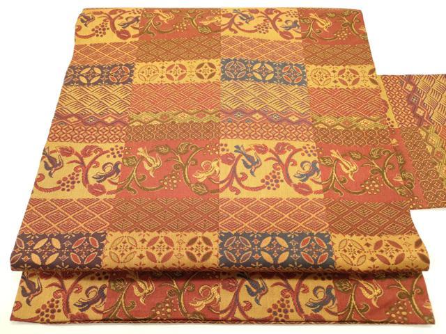 平和屋着物●全通柄九寸名古屋帯　花鳥文　正絹　逸品　未使用　DAAZ2256op