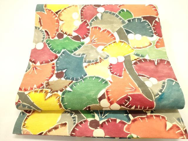 平和屋着物●八寸名古屋帯　型染　松葉文　正絹　逸品　DAAZ2259op