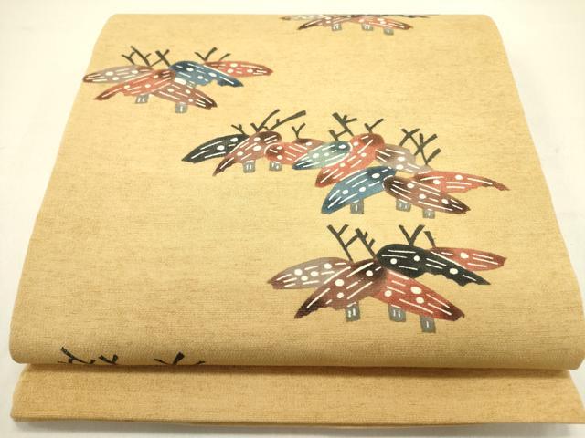 平和屋着物●九寸開き名古屋帯　紬地　型染　笹　正絹　逸品　DAAZ2275op