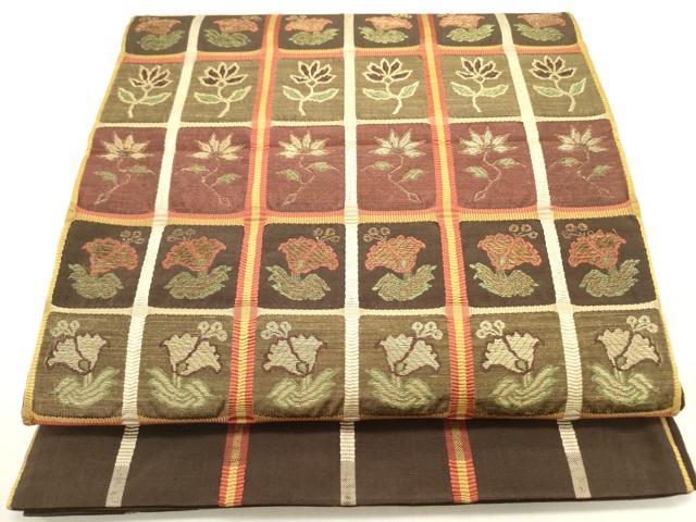 平和屋着物●六通柄袋帯　吉野間道　横段花文　金糸　正絹　逸品　DAAZ2278op