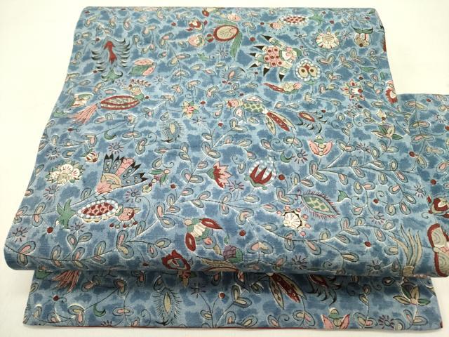 平和屋着物●全通柄九寸名古屋帯　更紗花文　正絹　逸品　DAAZ2279op