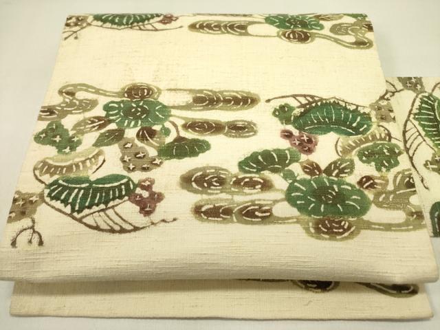 平和屋着物●九寸名古屋帯　紬地　作家物　型染　流水花文　正絹　逸品　DAAZ2280op