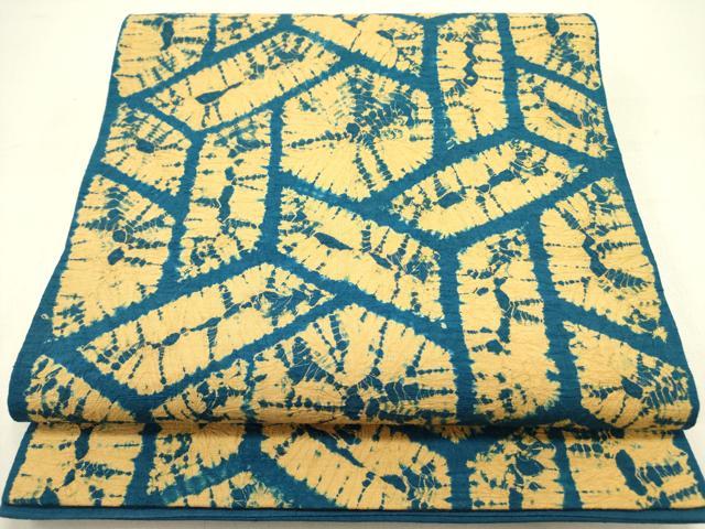 平和屋着物●全通柄京袋帯　紬地　絞り　幾何学文様　正絹　逸品　DAAZ2282op