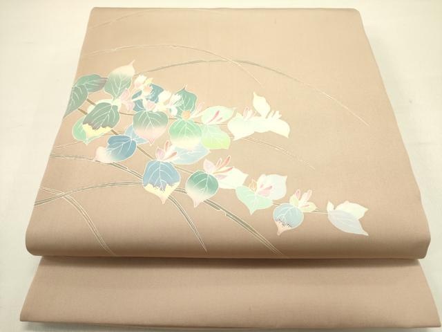 平和屋着物●塩瀬　九寸開き名古屋帯　友禅　作家物　草花　正絹　逸品　DAAZ2283op