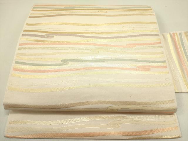 平和屋着物●九寸名古屋帯　紐文　金糸　正絹　逸品　DAAZ2293op