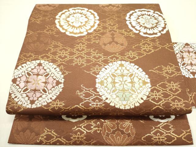 平和屋着物●九寸名古屋帯　唐織　正倉院花文　金糸　正絹　逸品　DAAZ2294op