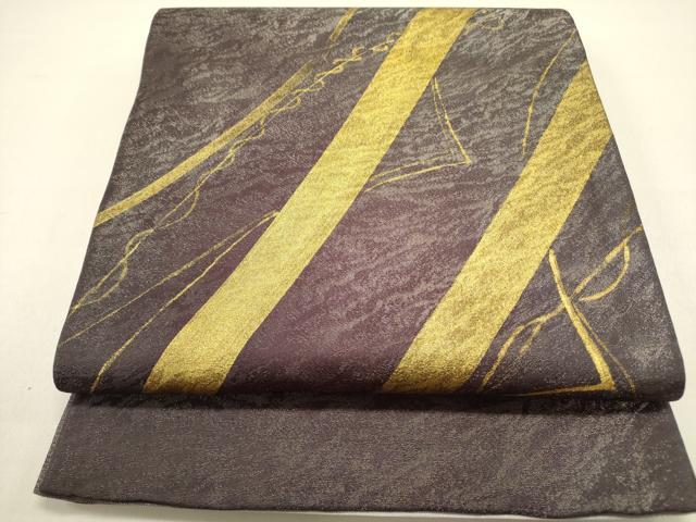 平和屋着物●両面　太鼓柄袋帯　作家物　抽象文様　金銀糸　銀通し地　正絹　逸品　未使用　DAAZ2316op