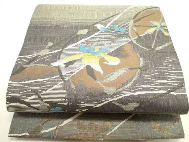 平和屋着物▽太鼓柄袋帯　スリーシーズン　春夏秋　草花　金銀糸　正絹　逸品　DAAZ2323op