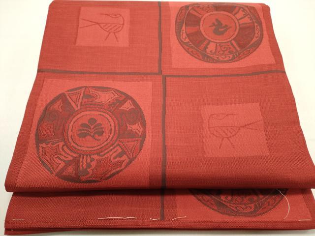 平和屋着物●名門木屋太　今河織物　六通柄袋帯　市松絵皿鳥文　正絹　逸品　未使用　DAAZ2355op