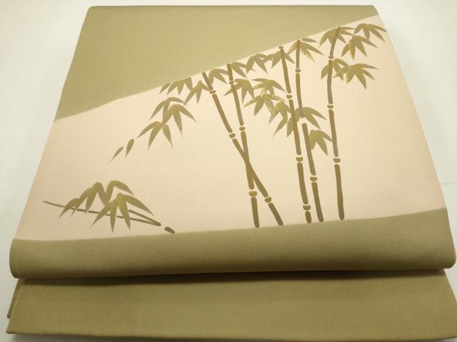 平和屋着物●塩瀬　太鼓柄袋帯　笹竹文　金糸　正絹　逸品　未使用　DAAZ2356op