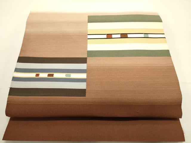 平和屋着物●爪掻き本綴れ　八寸名古屋帯　横段抽象文　正絹　逸品　DAAZ2366op