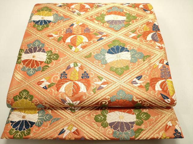 平和屋着物●西陣河村織物謹製・手織り　六通柄袋帯　唐織　菱取能衣文　金糸　正絹　逸品　DAAZ2367op