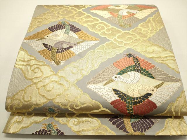 平和屋着物●六通柄袋帯　唐織　双鶴菱文　金糸　正絹　逸品　DAAZ2375op