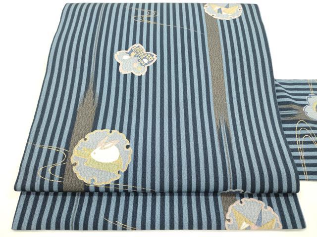 平和屋着物●全通柄九寸名古屋帯　舞桜　ウサギ　兎　雪輪鞠文　金彩　正絹　逸品　DAAZ2384op