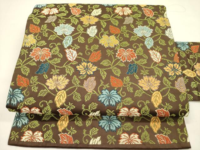 平和屋着物●西陣　川島織物　九寸名古屋帯　唐織　草花　正絹　逸品　DAAZ2388op