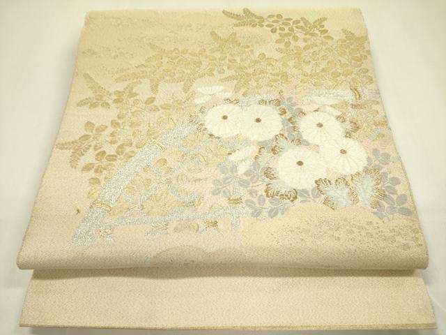 平和屋着物●綴れ　太鼓柄袋帯　籬菊文　金銀糸　正絹　逸品　DAAZ2389op