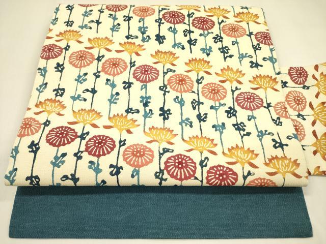 平和屋着物●九寸名古屋帯　型染　草花文　正絹　逸品　DAAZ2391op