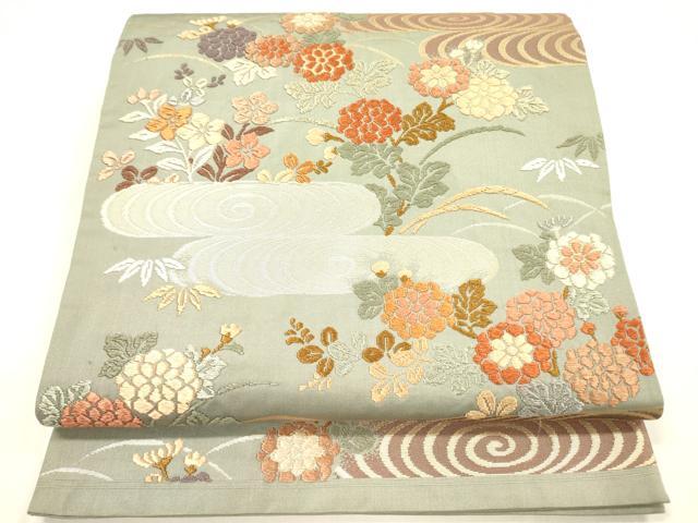 平和屋着物●六通柄袋帯　唐織　流水花文　金糸　正絹　逸品　DAAZ2410op