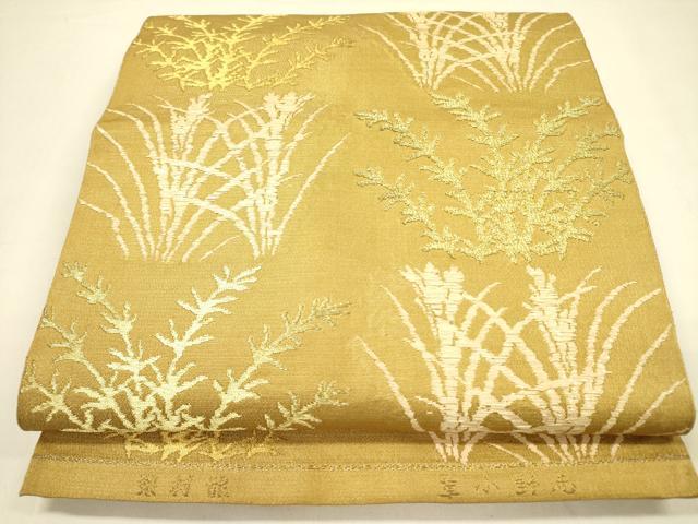 平和屋着物●龍村美術織物　龍村製　六通柄　本袋帯　草小野志　草葉文　金糸　正絹　逸品　DAAZ2431op