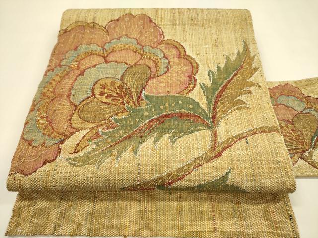 平和屋着物●八寸名古屋帯　紬地　草花文　金銀糸　正絹　逸品　DAAZ2439op