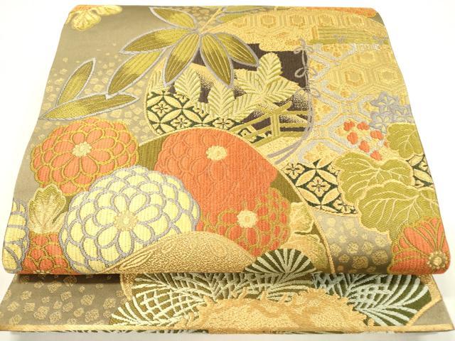 平和屋着物●六通柄袋帯　唐織　草花　金糸　正絹　逸品　DAAZ2453op