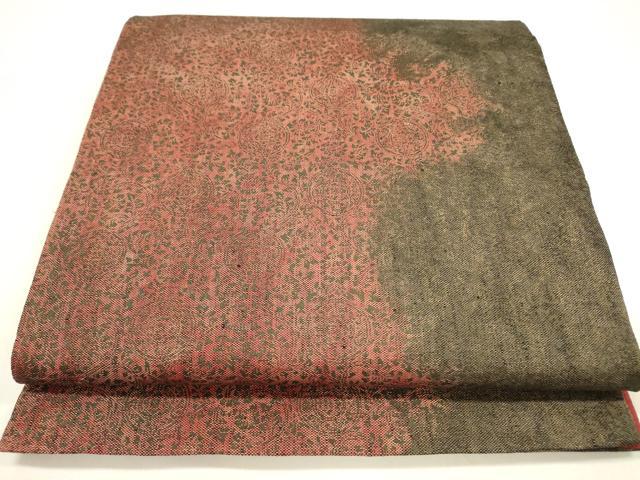 平和屋着物●六通柄袋帯　紬地　草葉丸文　正絹　逸品　DAAZ2456op